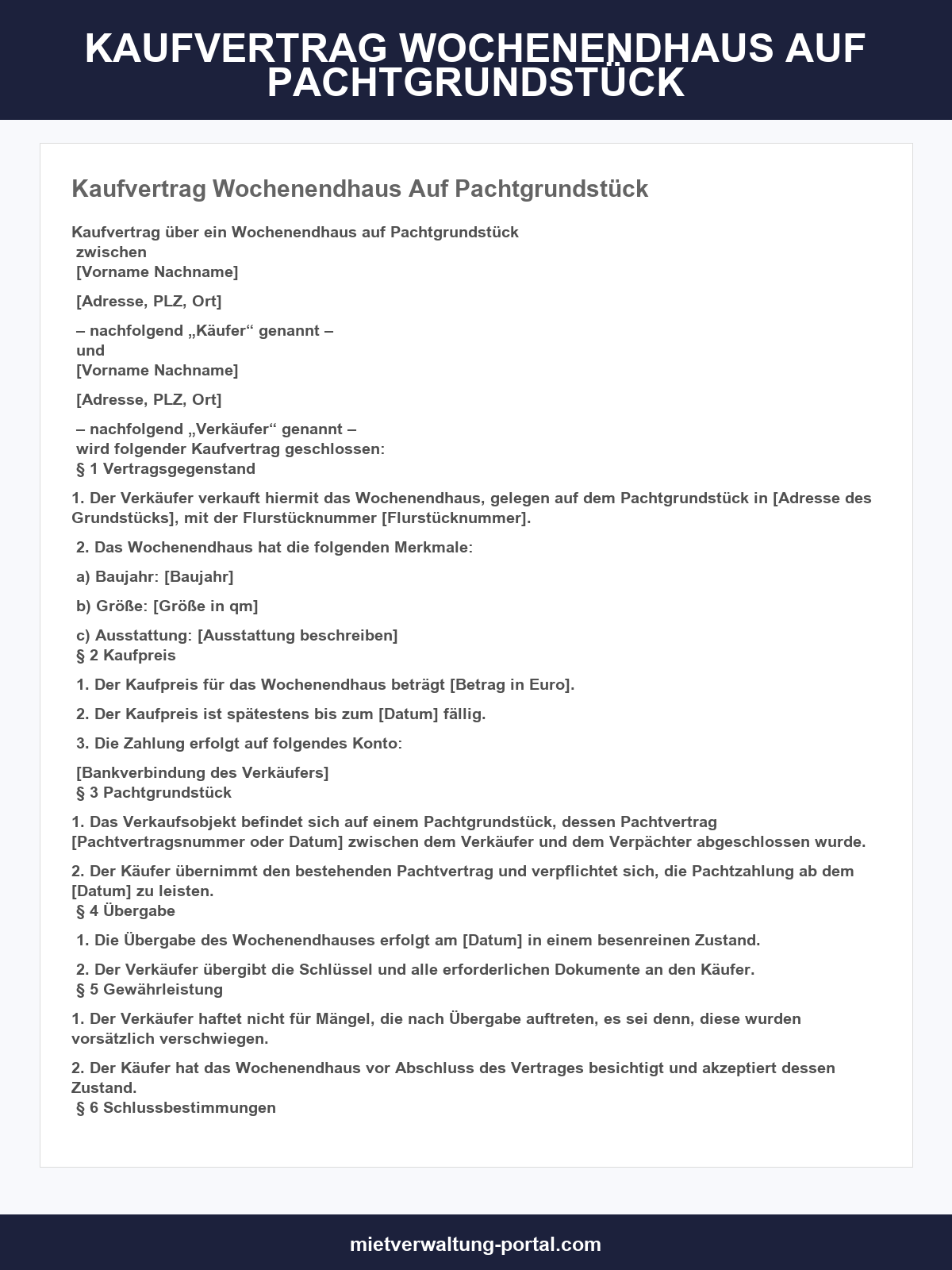 Muster Kaufvertrag Wochenendhaus Auf Pachtgrundstuck