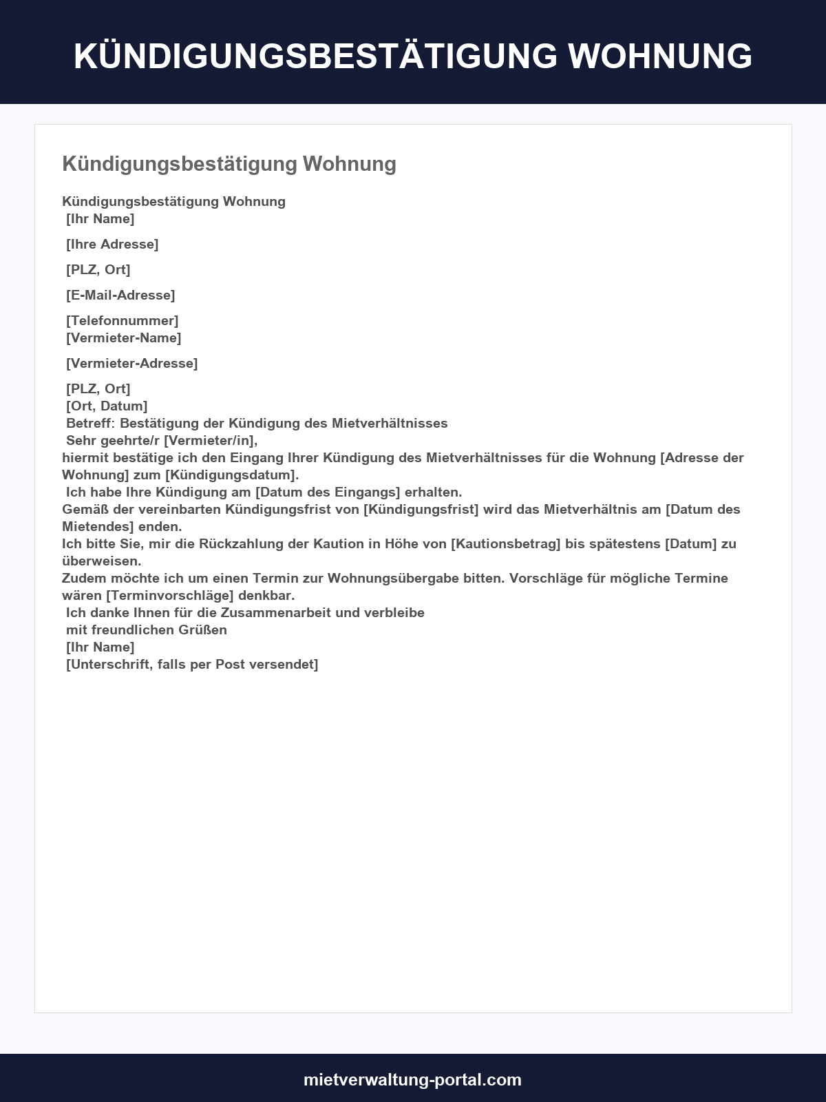 Muster Kã¼ndigungsbestãtigung Wohnung