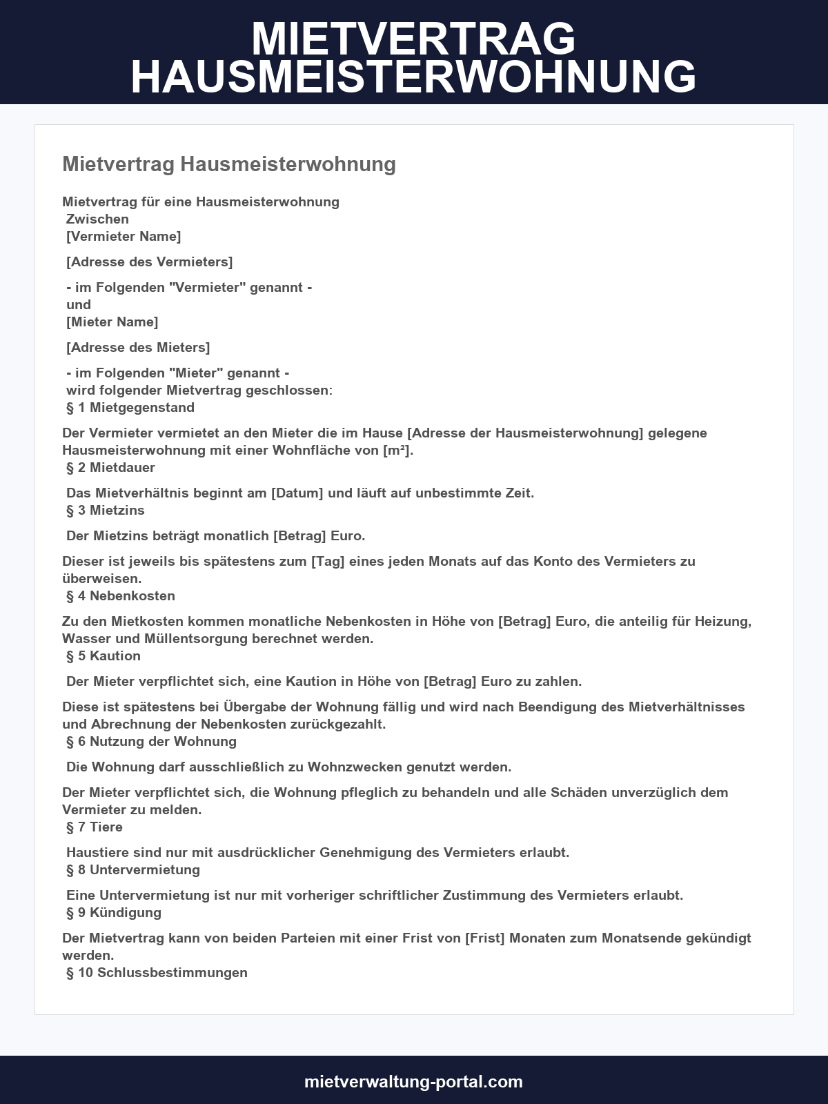 Mietvertrag Hausmeisterwohnung Muster